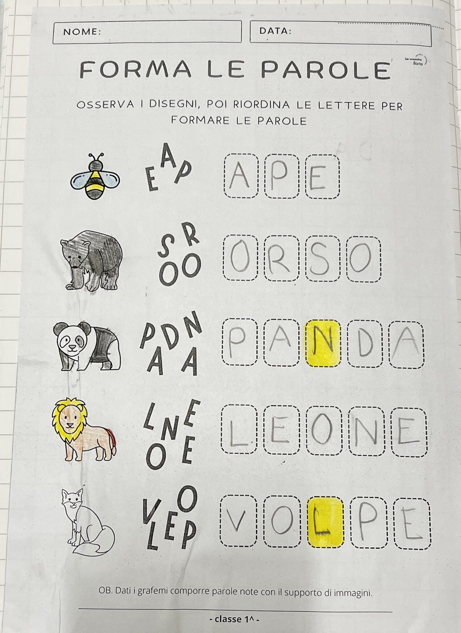 Parole con lettera ponte - LA MAESTRA ILARIA